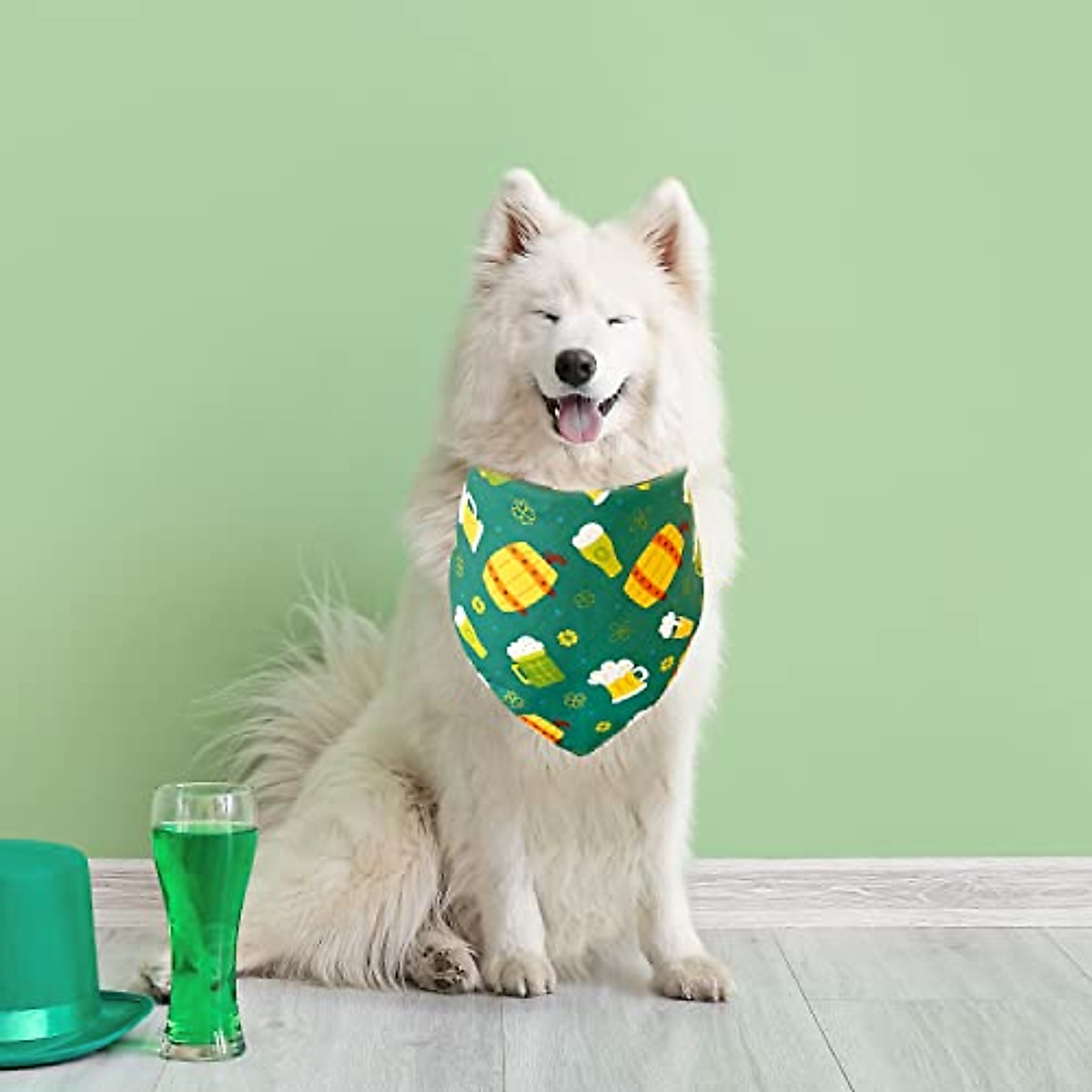 St Patrick Dog Bandana, Holiday Lucky Clover Cat Bib for Large Medium Small Puppies Pets