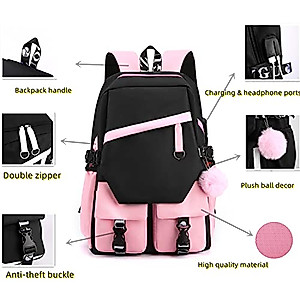 SPIRTUDE Anime backpack Nezuko Backpack Laptop Backpacks with USB Charging Port Travel Bag Daypack Cosplay Backpack (Pink)