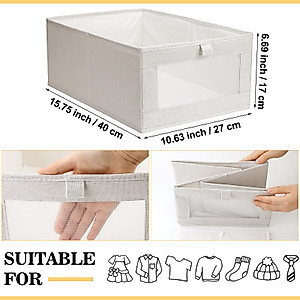Kigley 8 Pcs Linen Closet Organizers and Storage Foldable Clothing Bins Large Foldable Box with Window Storage Baskets for Closet Shelf Clothes Jeans Toys Organization, Beige
