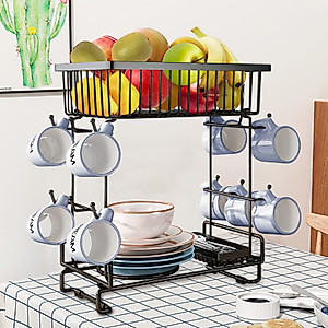 Ronanemon Mug Holder Stand, Countertop Mug Tree,Capsule Storage, Coffee Mug Rack for Coffee Bar Decor Accessory & Kitchen Organizer(Matte Black)