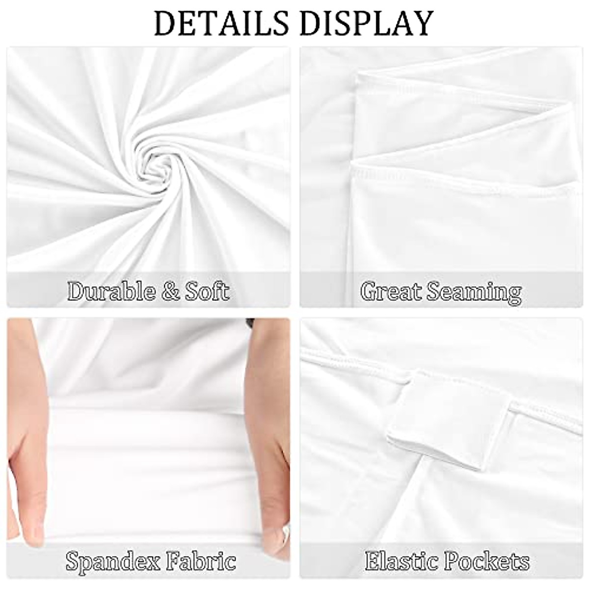 JALANCY 8 Pack 6FT Spandex Table Covers Fitted Rectangle Tablecloth Washable Wrinkle Resistant Stretch Table Cloth for Folding Table Wedding Party Birthday Banquet Bar Events（White）