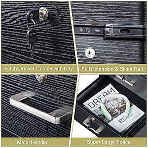 Bonnlo 26" H 3 Drawer File Cabinet with Lock, Rolling File Cabinet Under Desk, Mobile File Cabinets for Home Office, Wood Black File Cabinet Printer Stand for Letter Size Hanging/Manila File Folders