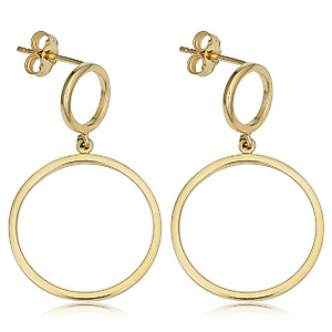 Kooljewelry 14k Yellow Gold Circles Drop Earrings, 1.27 inch