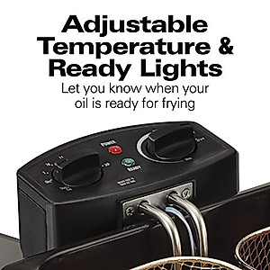 Hamilton Beach Triple Basket Electric Deep Fryer, 19 Cups / 4.5 Liters Oil Capacity, Lid with View Window, Professional Style, 1800 Watts, Stainless Steel (35034)