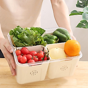 Awrotye Airtight Fridge Fruit Storage Containers with Lids - BPA-Free, Handle, and 4 Removable Colanders, Kitchen Organizers, Food Storage Containers for Fruit, Vegetable, Entertaining, Party, Picnic