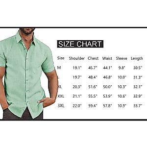 JEKAOYI Button Down Short Sleeve Linen Shirts for Men Summer Casual Cotton Spread Collar Beach Shirts Green