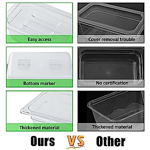 Qmeeki 6 Pack 1/4 Size 4'' Deep Clear Food Pans with Lids, Commercial Food Pans Acrylic Transparent Food Storage Containers, Stackable Plastic Pan with Capacity Scale, Restaurant Supplies Hotel Pan