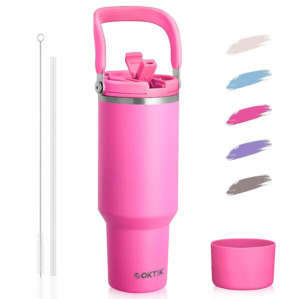 COKTIK 40 oz Tumbler with Handle and Straw, Double Insulated Tumblers with Flip Straw and Top Handle, Leakproof Tumbler, Stanley Cup, Insulated Water Bottle (Fuscia)