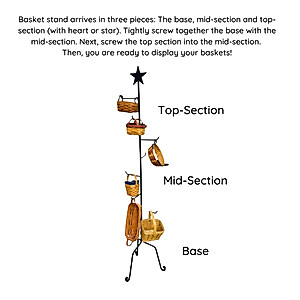 Boxwood and Mum Hanging Storage Basket Stand, Holder, Storage Rack Display Tree, Cloth or Hat Organizer Hanging Storage Farmhouse Style Rustic Home Decor (Rustic Heart)