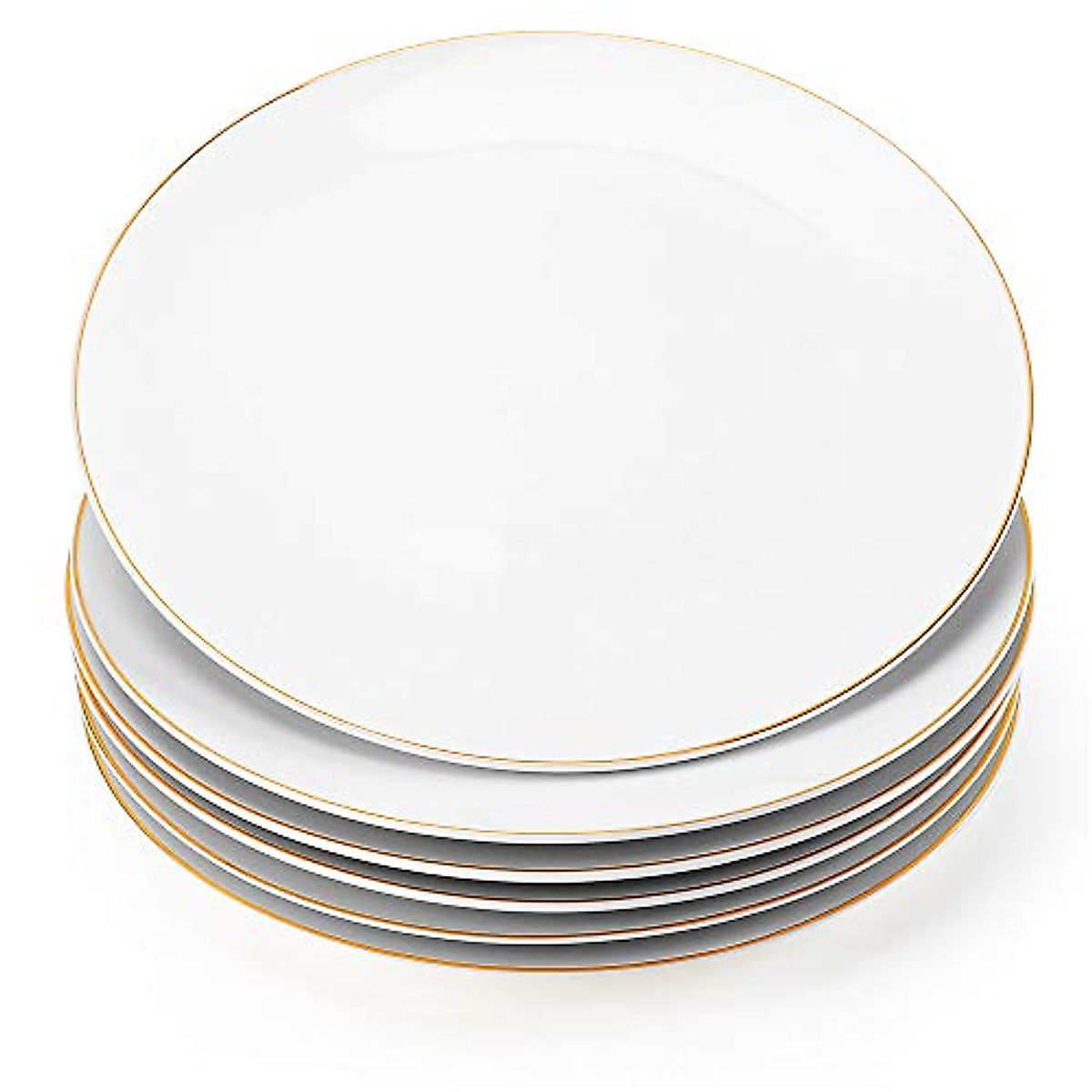 Gsain 10.5” Porcelain Dinner Plates with Golden Rim, Stackable Off-White Ceramic Round Serving Plate for Salad, Dessert, Steak, Pasta (Set of 6)