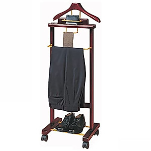 FOLREORP Suit Valet Stand Freestanding with Wheels with Top Tray Wardrobe Valet Contour Hanger Trouser Shoe Rack Tie & Belt Stand Organizer Easy to Assemble for Both Living Room and Bed Room…