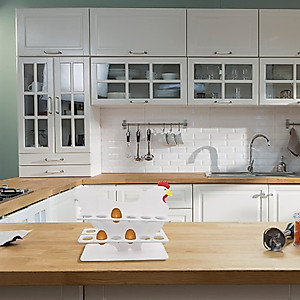 DOITOOL Fridge Egg Holder Wooden Egg Holder Chicken Shape Egg Dispenser Rack Egg Display Stand Egg Holder Carrier with Handle for Home Kitchen Accessory Tray