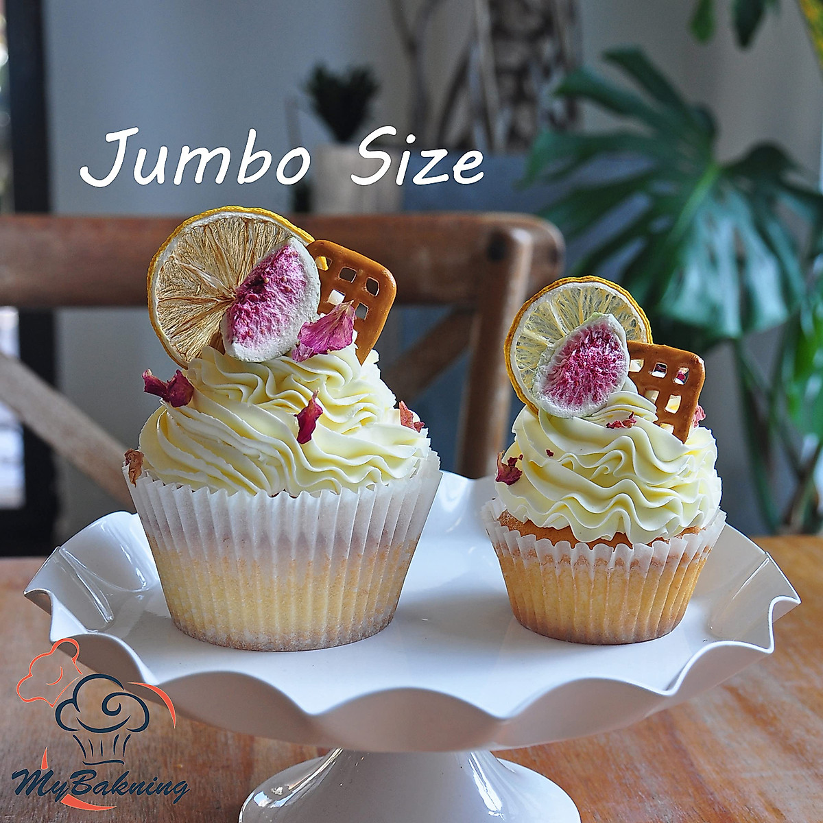 MyBakning Extra Large White Cupcake Baking Cups 2-3/4"(Bottom) x2"(Deep) Jumbo-sized Greaseproof paper muffin liners, 120 pcs per case