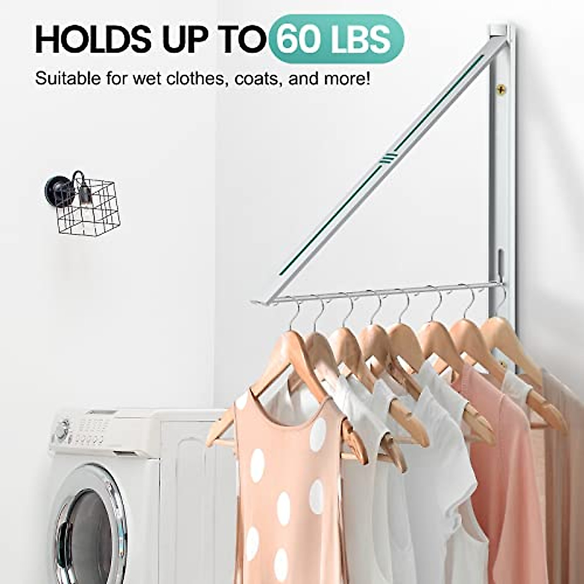 DarMeyFull Clothes Drying Rack Retractable Wall Mounted Clothes Rack Folding Drying Rack Clothing Hanging Rack Clothes Hanger Rack for Laundry Room Closet Storage Organization Aluminum Silver 1 PC