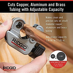 RIDGID 29963 Model 35S 1/4" to 1-3/8" Stainless Steel Tubing Cutter with X-CEL Knob, Silver & 40617 Model 101 Close Quarters Tubing Cutter with 1/4"-1-1/8" Cutting Capacity, Silver