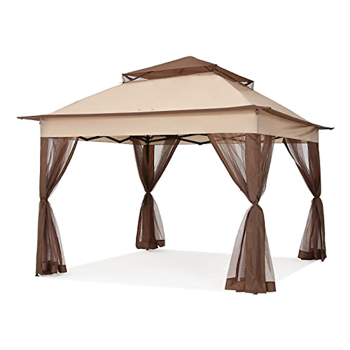 COOSHADE 11x11Ft Easy Pop Up Gazebo Tent Instant Outdoor Canopy Shelter with Mosquito Netting Walls(Beige)