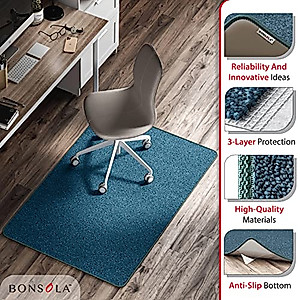 Bonsola Office Chair Mat for Hardwood and Tile Floor, 35''x47'', Multi-Purpose Loop-Pile Chair Mats 0.17’’ Thick, Desk Chair Mat Non-Slip Protector Hard Floors, Floor Mats for Home Office, Blue