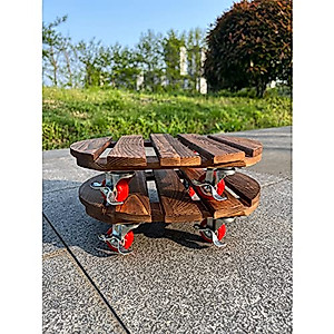 2 Pack Plant Caddy Wooden 12 Inch Plant Stand with Wheels Heavy Duty 330lbs Capacity, Rolling Plant Stand Round Potted Dolly Rollers Cart with Metal 360° Lockable Casters for Flower Pot Outdoor Indoor