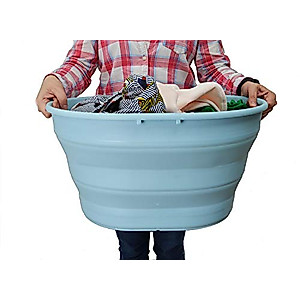 SAMMART 25L(6.6 gallon) Collapsible Oval Laundry Basket-Foldable Storage Container/Organizer-Portable Washing Tub-Space Saving Hamper-Pet Bath Tub, Water capacity 20L(5.28 gallon) (Sea Angel)