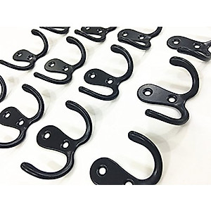 20 Pieces Double Prong Robe Hook Rustic Hooks Retro Cloth Hanger Coat Hanger Heavy Duty Double Prong Coat Hooks Wall Mounted Utility Hook with 44 Pieces Screws (Black Color)