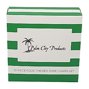 Palm City Products Food Lovers Themed Wine Charms - 10 Piece Wine Charm Set - Great Gift for Foodies