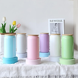 VEVELU 30 Pack Sublimation Glass Cups with Lids and Straws 16oz Shimmer Sublimation Beer Glasses Can Blanks Tumblers Sparkling Iridescent Glass Cups with Bamboo Lid Drinking Juice Jars Iced Coffee Cup