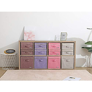 YueYue Linen Collapsible Storage Bins With Lids，Foldable Fabric Storage Bins Boxes，Storage boxes with lids Closet Bin（2 Pack Pink，13in/13in/13in