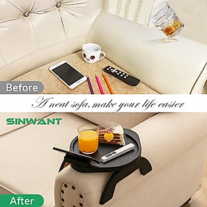 SINWANT Sofa Armrest Tray, Clip On Couch Arm Table, Foldable Sofa Arm Tray with 360° Rotating Phone Holder,Side Tables,TV Trays, Sofa Table for Eating and Drink Table