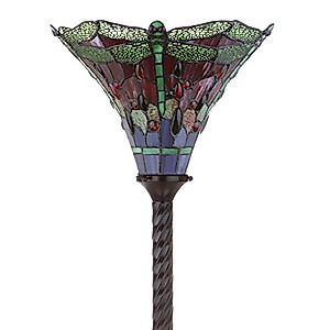 JONATHAN Y JYL8002B Dragonfly Tiffany-Style 71&quot; Torchiere Floor Lamp, Tiffany, Traditional, Art Nouveau Style, Elegant, Office, Living Room, Family Room, Dining Room, Bedroom, Foyer, Bronze/Green