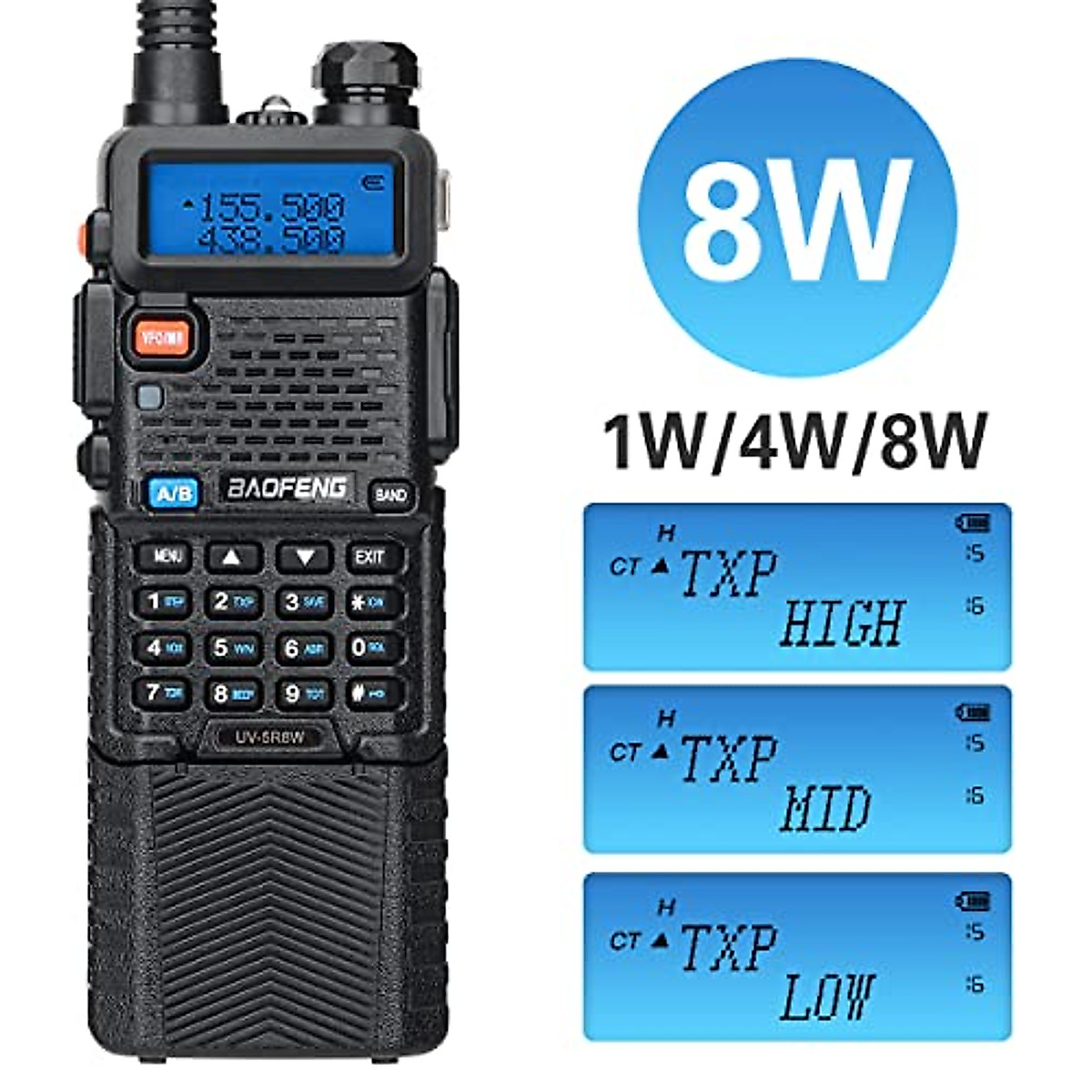 BaoFeng Radio UV-5R 8W Handheld Two Way Radio VHF/UHF Ham Radios Portable Walkie Talkie with Extra AR-771 High Gain Antenna and 1800mAh&3800mAh Extended Battery and Headsets (2Pack)