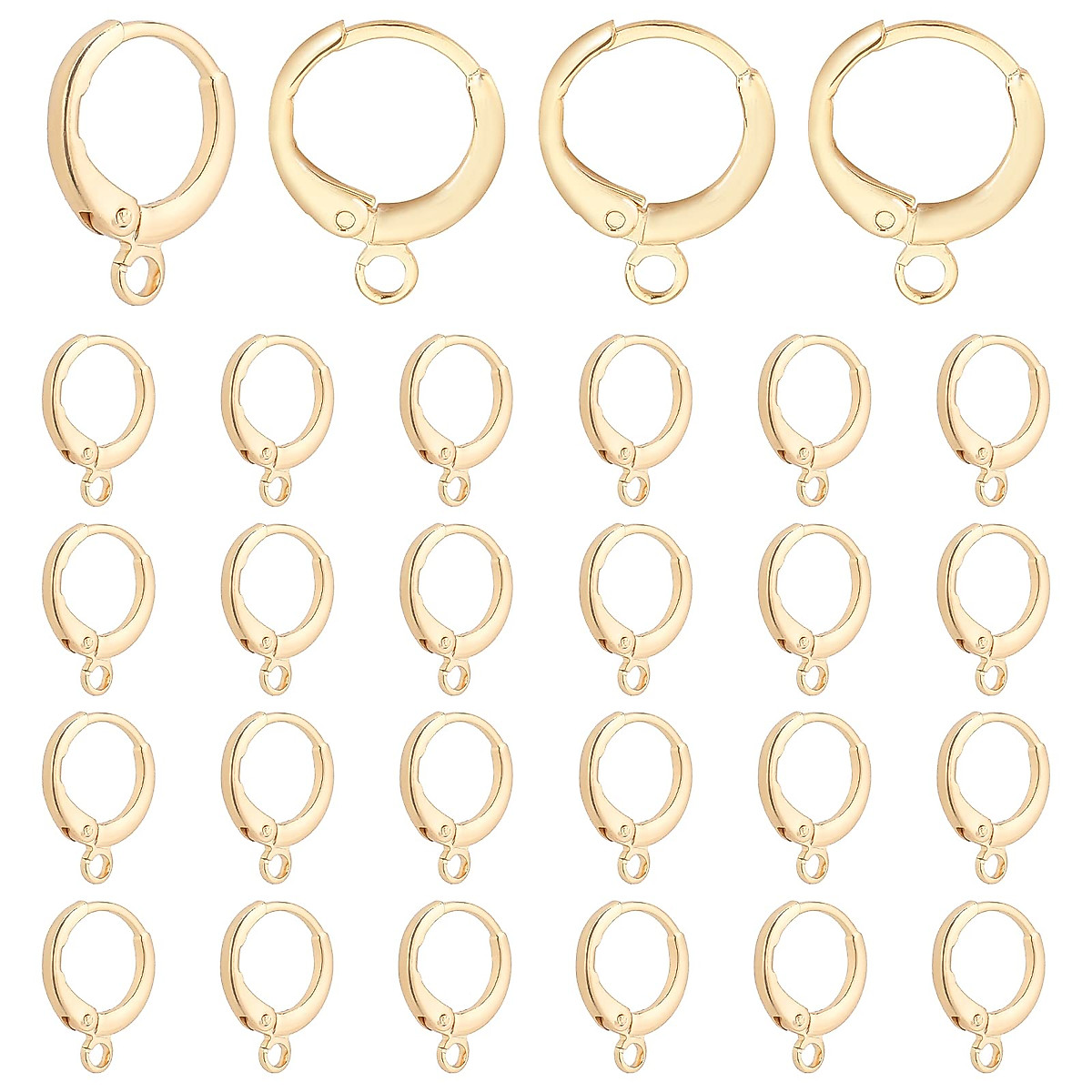 PH PandaHall 30pcs Earring Hooks Huggie Hoop Earring Findings 18K Gold Plated Lever Back Earring Hook 12 Gauge Gold Huggie Earring with Loop for Mom Women Men Earring Jewelry Making, 11.5x15x2mm