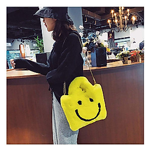 lovetoyou Women Faux Fur Clutch Handbag Tote Bag Shoulder Bag Crossbody Bag with Detachable Chain (Yellow)