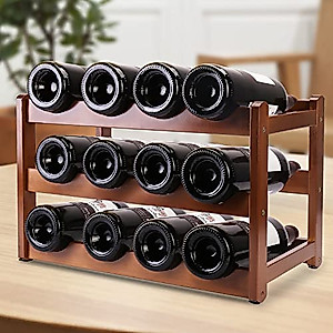 OBloved 3 Tier Stackable Wine Rack, Wine Bottle Holder, Bamboo Bottle Organizer, Countertop Wine Storage Holder, Wine Storage (12 Bottles)