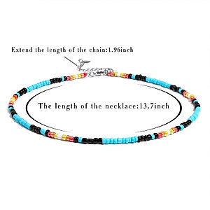 Risyfjew 8 Pieces Western Bead Choker Necklace Set Handmade Glass Seed Bead Boho Bohemian Hippie Summer Necklaces Jewelry Gift for Women