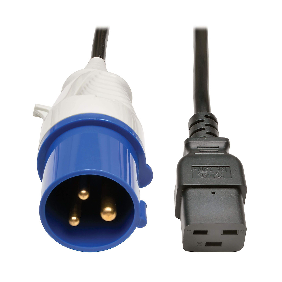 Tripp Lite Metered PDU, 3.8kW Single-Phase, 200/220/230/240V, 10 Outlets (8 C13, 2 C19) IEC-309 16A Blue, 8ft Cord, 1U Rack-Mount Power, TAA (PDUMH16HV)