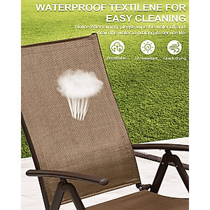 Crestlive Products Chaise Lounge Chair Outdoor Set of 2, Aluminum Folding Patio Recliner Chair, Adjustable 8 Positions Assemble-Free Perfect for Beach, Yard, Pool, Deck (Brown)