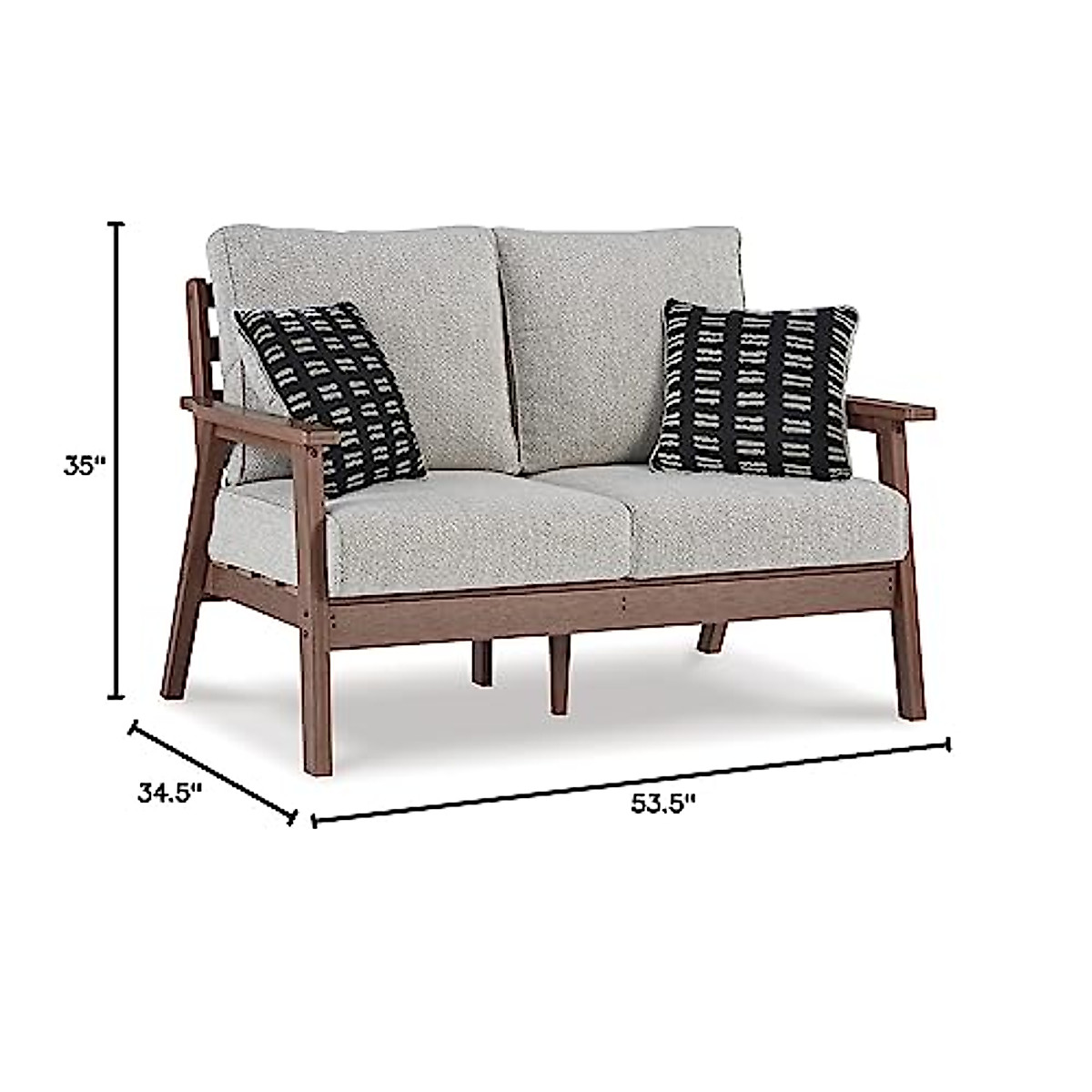 Signature Design by Ashley Emmeline Classic Outdoor HDPE Wood Look Framed Cushioned Loveseat, Beige & Gray
