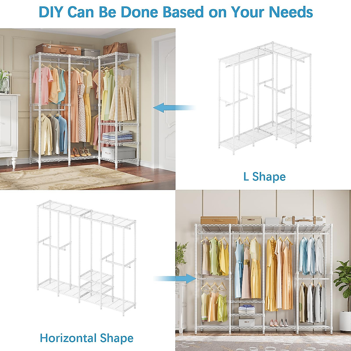VIPEK V40 Wire Garment Rack Heavy Duty Clothes Rack for Hanging Clothes, Multi-Functional Bedroom Clothing Rack Freestanding Closet Wardrobe Rack, 76" L x 15.7" W x 76.4" H, Max Load 1110lbs, White
