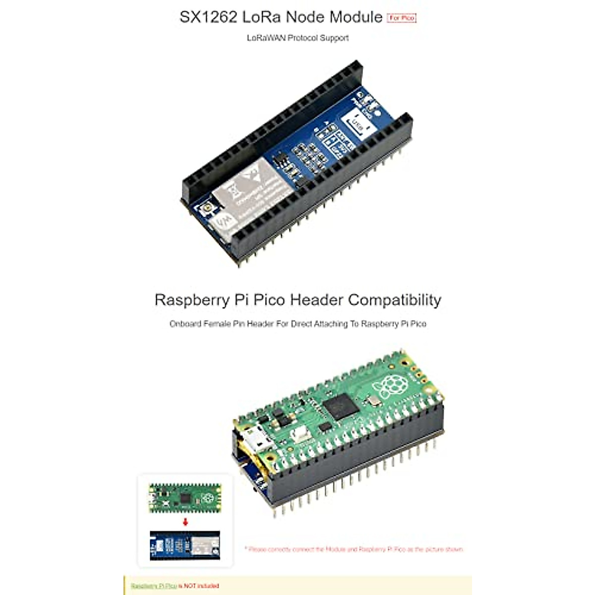 Waveshare SX1262 LoRa Node Module for Raspberry Pi Pico Supports LoRaWAN Protocol EU868 Band
