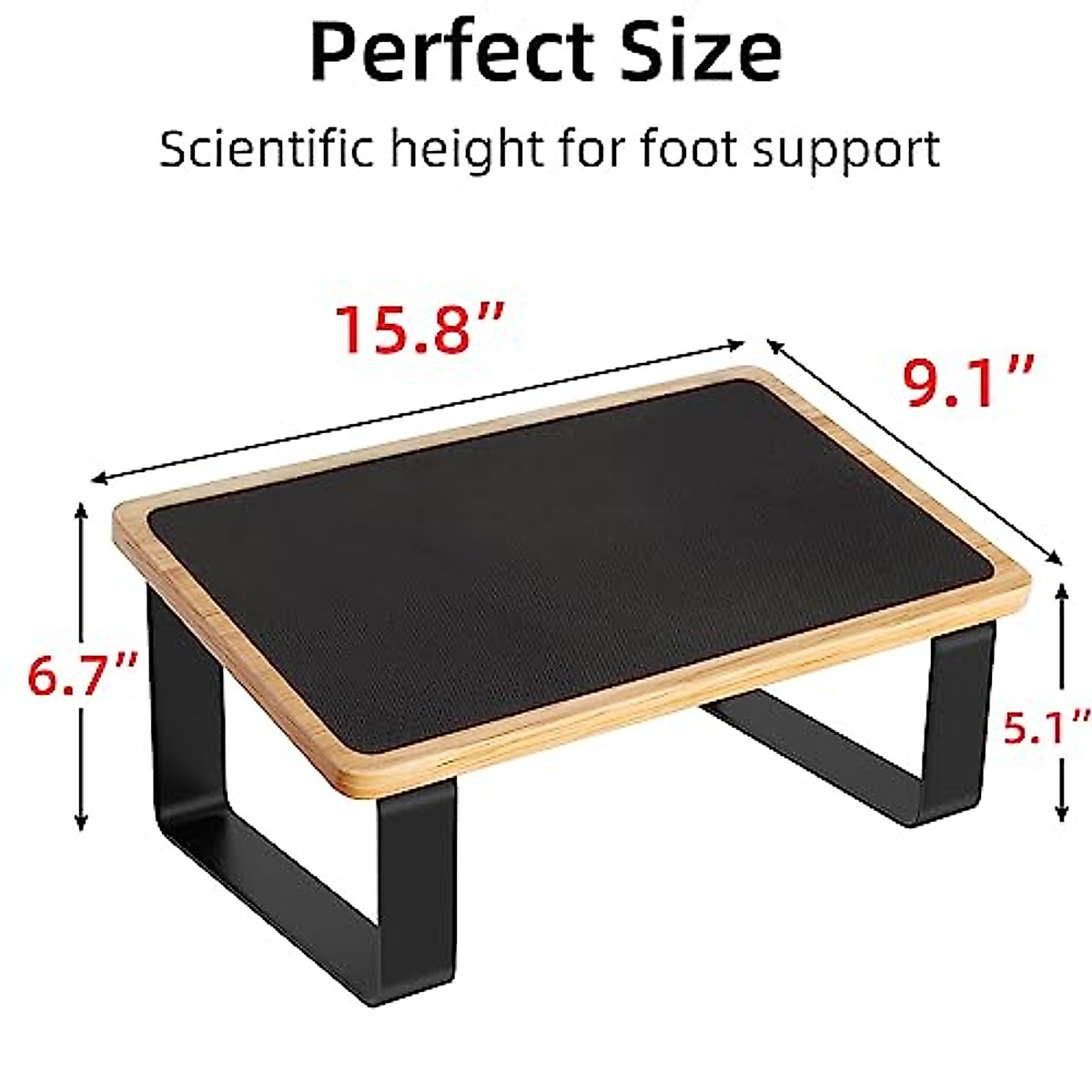 Foot Rest for Under Desk at Work, New Upgrade Wooden with Metal Ergonomic Foot Stools with Non-Slip Rubber Stepping Surface, Office Footstools Under Desk Pressure Relief, Matte Black Thicken Footrest
