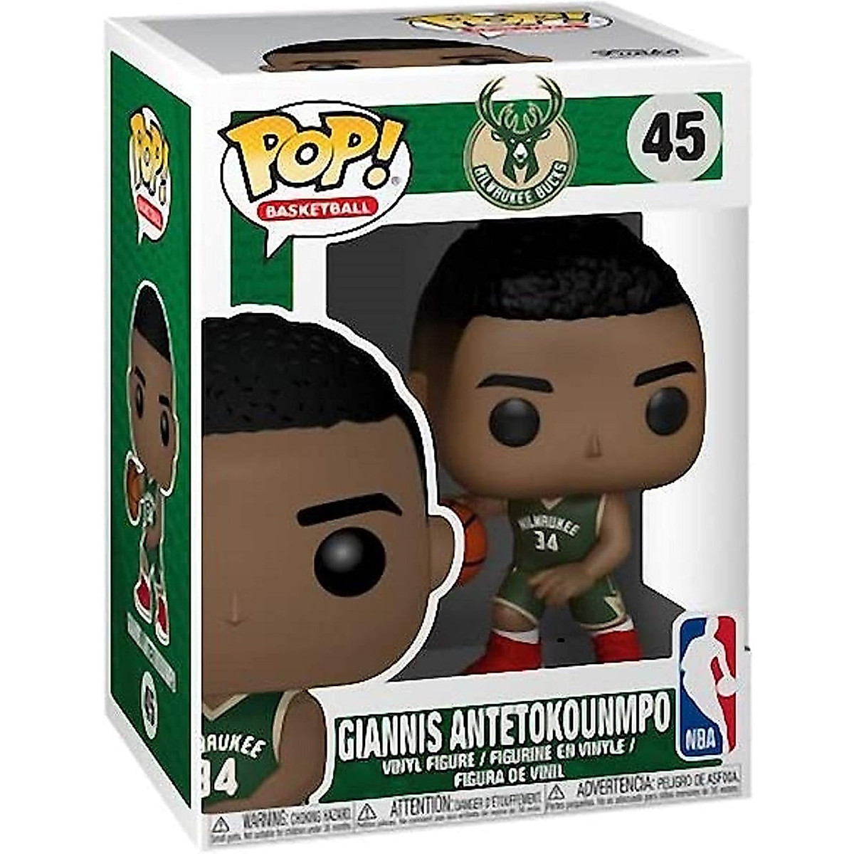 Giannis Antertokounmpo Milwaukee Green Jersey #45 Pop Sports NBA Action Figure (Bundled with Pop Protector to Protect Display Box)
