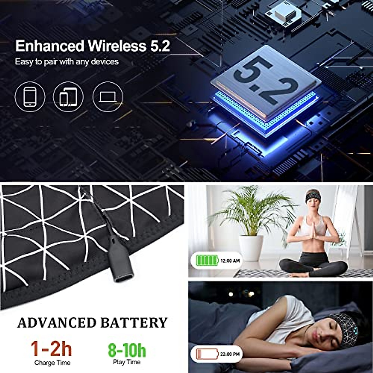 Perytong Sleep Headphones Bluetooth Headband, Wireless Sleeping Headphones Mask Earbuds for Side Sleepers Women Men Workout Running Insomnia Travel Yoga Cool Gadgets Unique Birthday Gifts