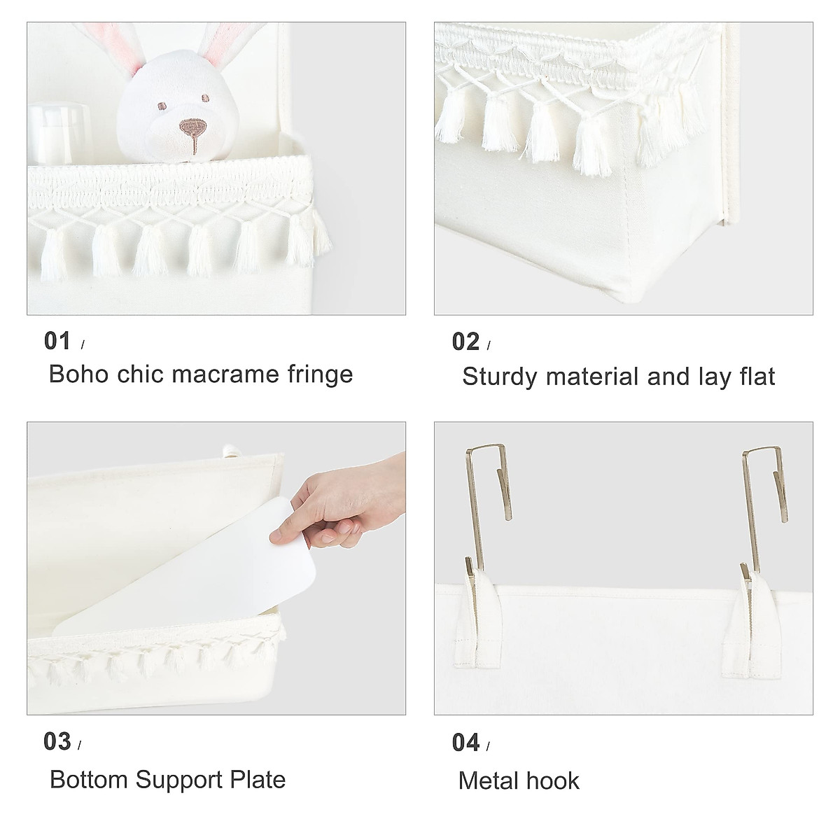 Dahey Boho Door Organizer with 4 Pockets and Macrame Storage Basket for Bathroom Bedroom Living Room Nursery