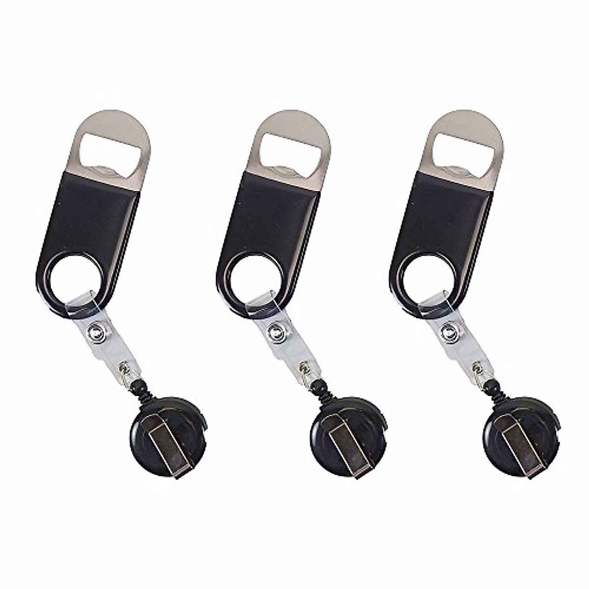 Retractable Flat Beer Bottle Opener with Belt Clip for Bartenders,Waiter (Black 3-Pack)