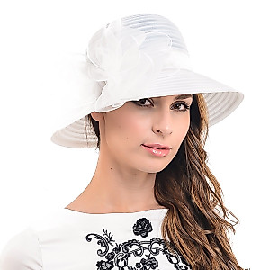 Ascot Kentucky Church Derby Bowler Cloche Hat Bowknot Organza Bridal Dress Cap S051 (White)
