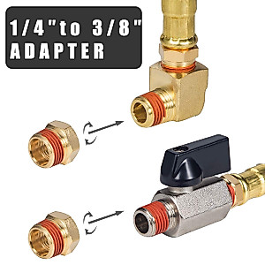 Breezliy Extended Tank Drain Valve Assembly Kit,10 Inch Braided Steel Hose 1/4 Inch NPT Drain Valve and Elbow Fitting for Air Compressor with Two Extra 1/4" to 3/8" Brass Adapter and Thread Seal Tape