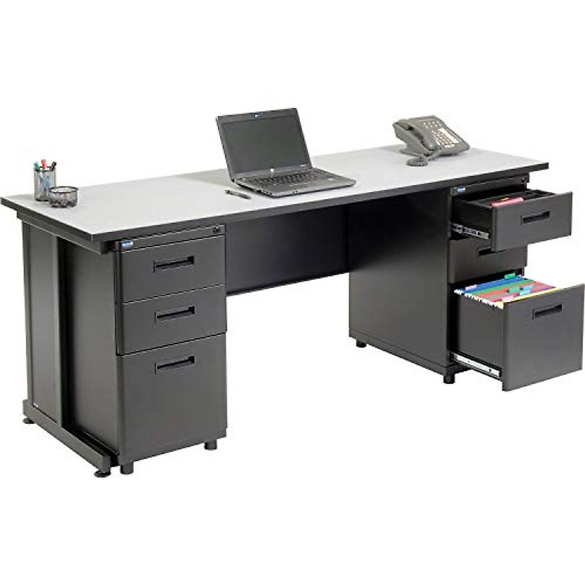Nexel Interion Office Desk with 6 Drawers - 72" x 24" - Gray