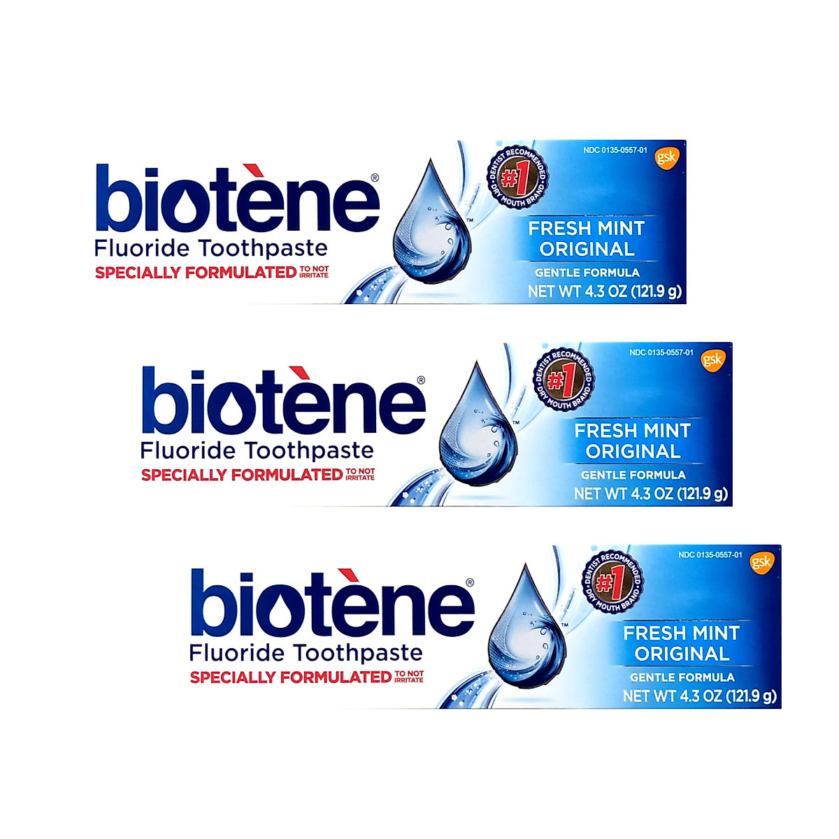 biotène Gentle Formula Fluoride Toothpaste, Fresh Mint 4.3 oz ( Pack of 3), (PPAX1366750)