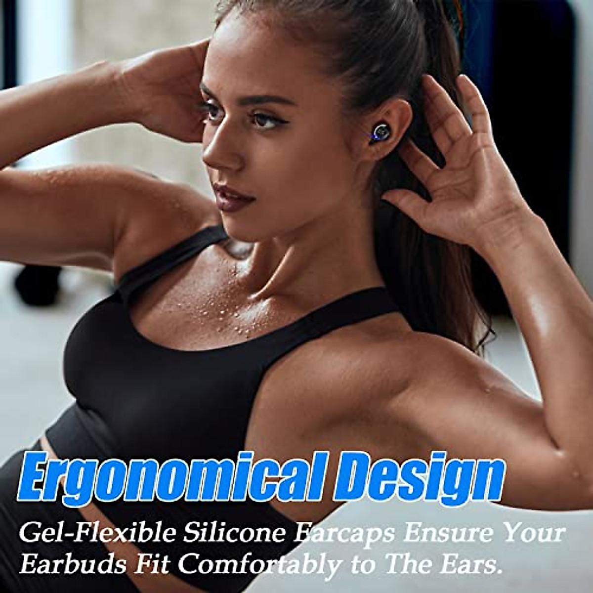 Earbuds Mini Headphones Headset, Hi-Fi Stereo in-Ear Earphones with 300Mah Charging Case, Touch Control, IPX5 Waterproof with LED Display Built-in Mic for Sports, Workout, Gym