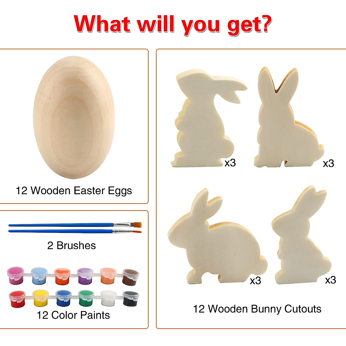 Easter Egg Painting Kit, 24pcs Wooden Eggs and Bunny for Crafts Easter Basket Stuffers Gifts Easter Crafts for Kids Toddlers Boys Girls Ages 4-8 8-12 Birthday Party Favors Classroom Prizes DIY Decor